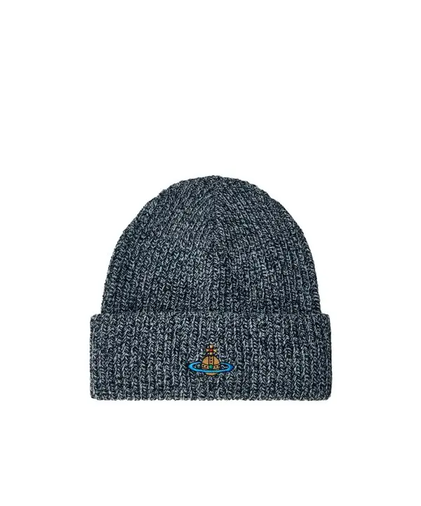 VIVIENNE WESTWOOD Ribbed Logo Beanie Hat - Black