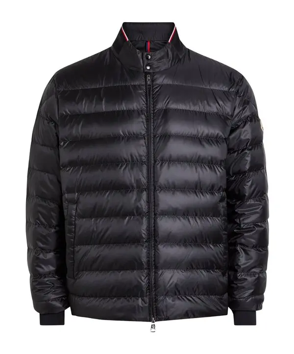 Moncler Stand-collar Horizontal Quilting Glossy Down Jacket - Black