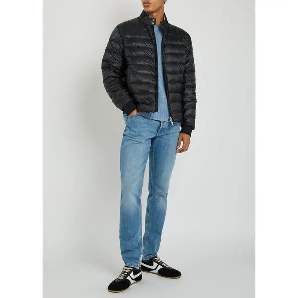Moncler Stand-collar Horizontal Quilting Glossy Down Jacket