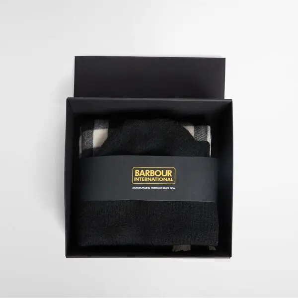 Barbour Knitted Beanie And Check Scarf Set