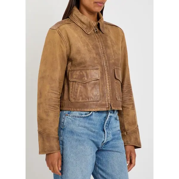 Polo Ralph Lauren Cropped Distressed Leather Jacket