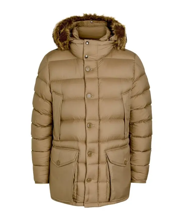 Moncler Hooded Mid-length Down Coat - Brown
