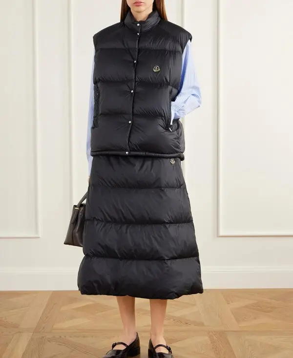 Moncler Logo-appliquéd Quilted Down Knee-length Skirt