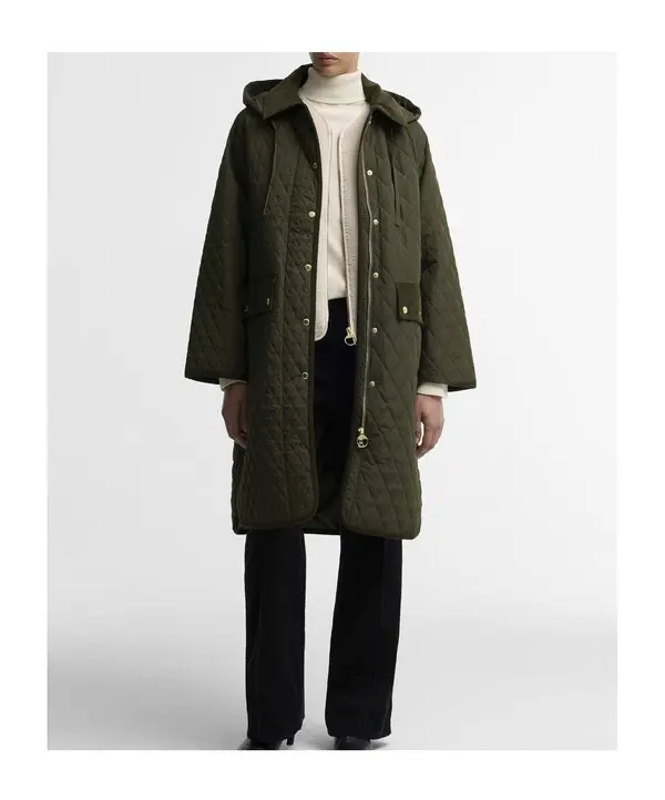 Barbour Long Diamond-quilted Hooded Coat