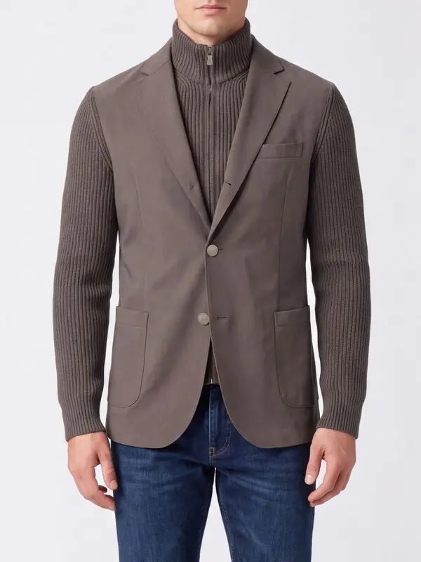Eleventy Layered-look Ribbed Knit Jacket