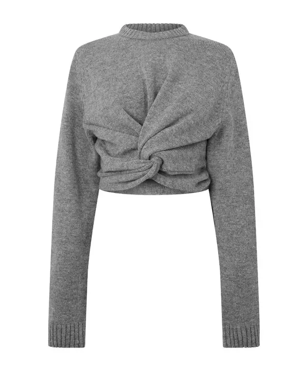 Balenciaga Crew Neck Cropped Knit Top - Gray