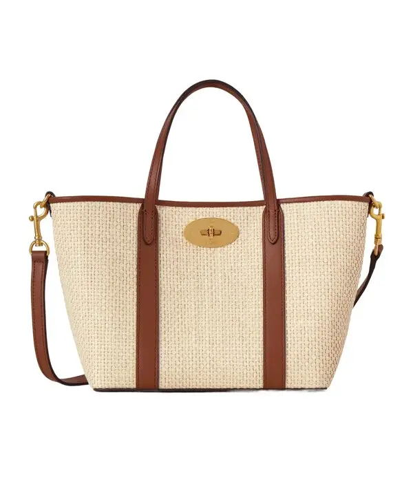 Mulberry Woven Tote Bag With Brown Leather Trim - Nude