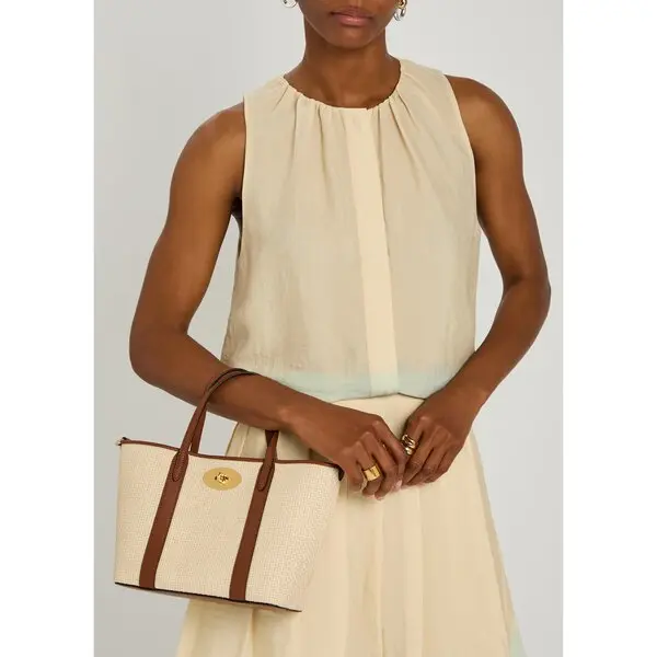 Mulberry Woven Tote Bag With Brown Leather Trim