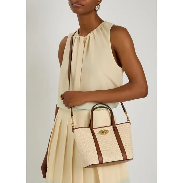 Mulberry Woven Tote Bag With Brown Leather Trim
