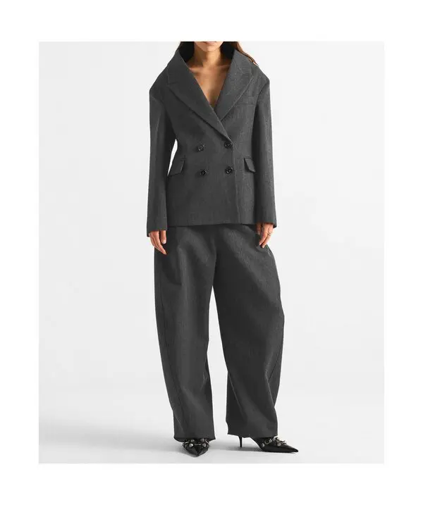 Balenciaga Thin-striped Curved Wide-leg Pants