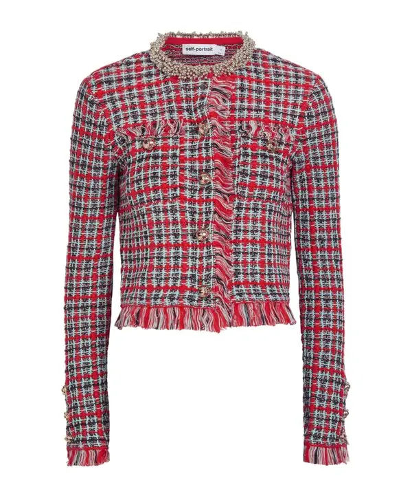 SELF-PORTRAIT Checked Knit Jacket