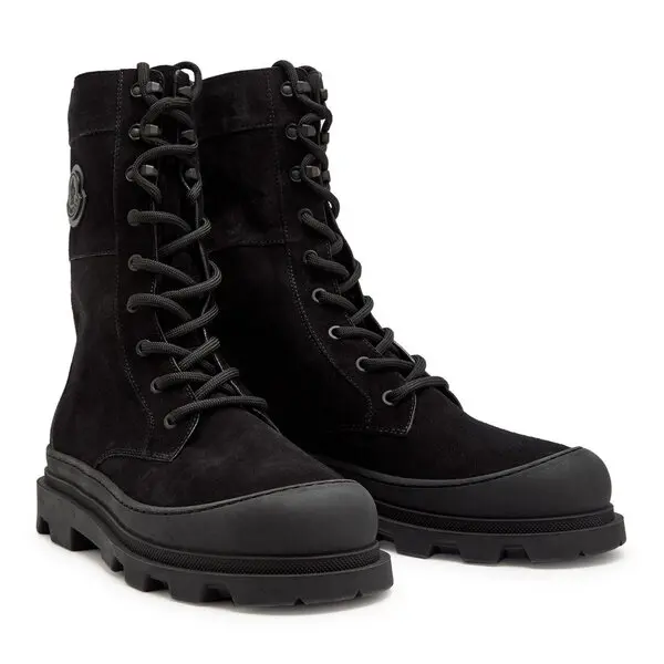 Moncler Suede Lace-up Flat Ankle Boots