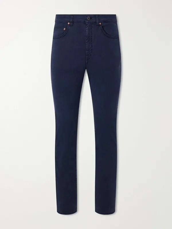 Boglioli Straight-leg Garment-dyed Cotton-blend Twill Trousers - Navy