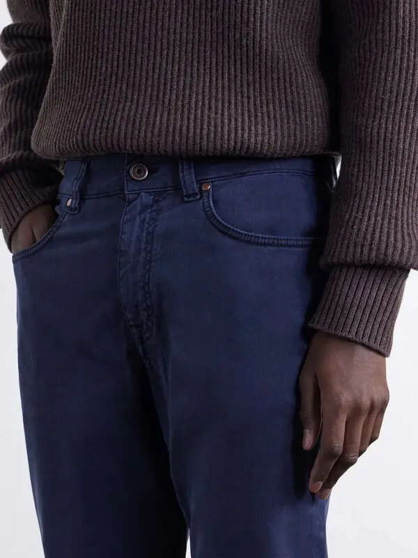 Boglioli Straight-leg Garment-dyed Cotton-blend Twill Trousers - Navy
