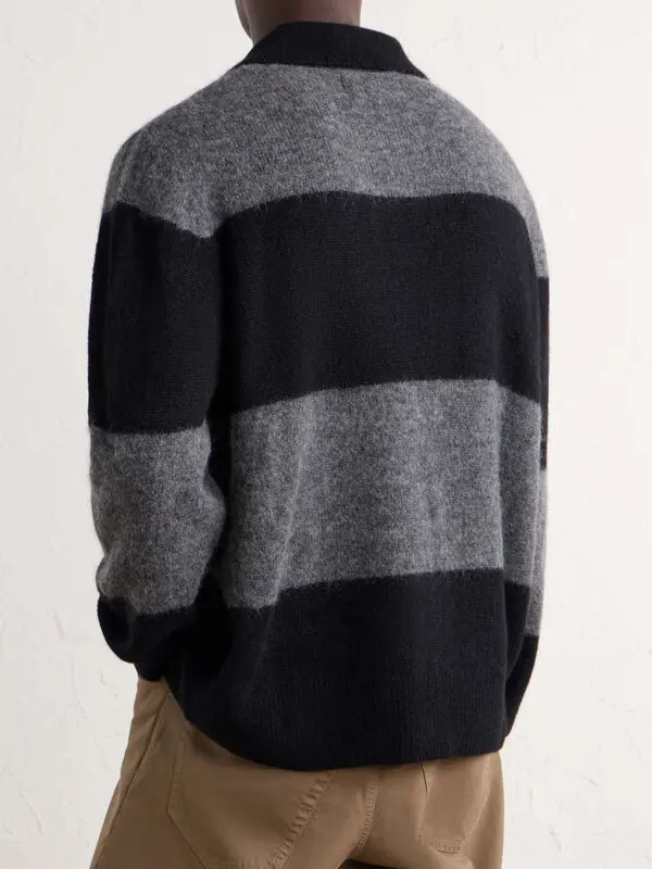 CORRIDOR Striped Woven Brushed Alpaca-blend Polo Sweater