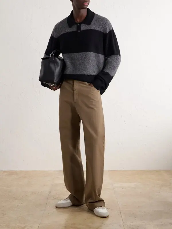 CORRIDOR Striped Brushed Alpaca-blend Polo Sweater - Black