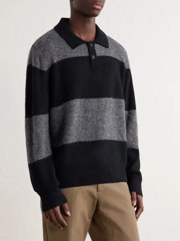 CORRIDOR Striped Brushed Alpaca-blend Polo Sweater - Black