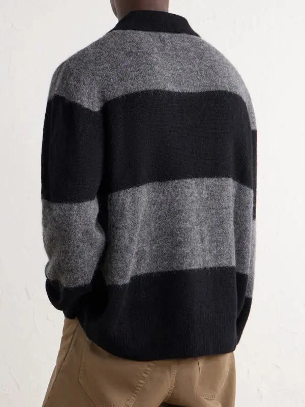 CORRIDOR Striped Brushed Alpaca-blend Polo Sweater - Black