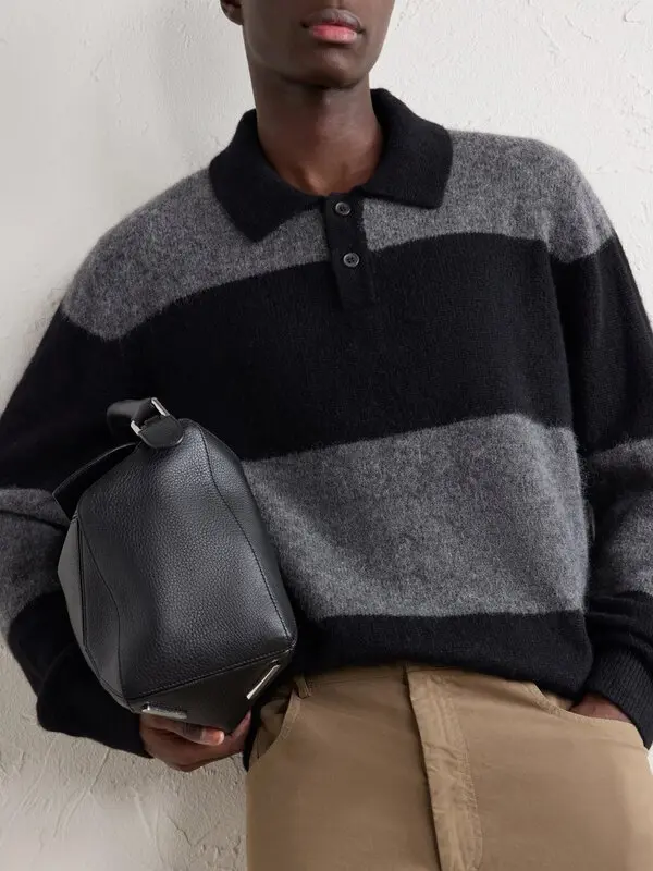 CORRIDOR Striped Brushed Alpaca-blend Polo Sweater - Black