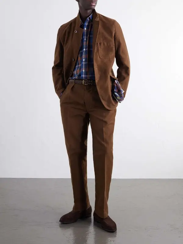 DRAKE'S Button-down Collar Checked Woven Cotton Shirt