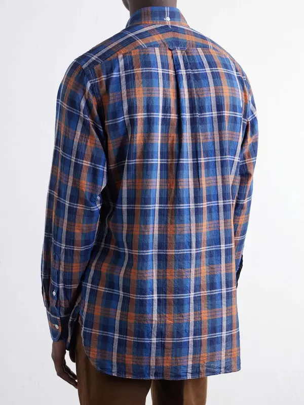 DRAKE'S Button-down Collar Checked Woven Cotton Shirt