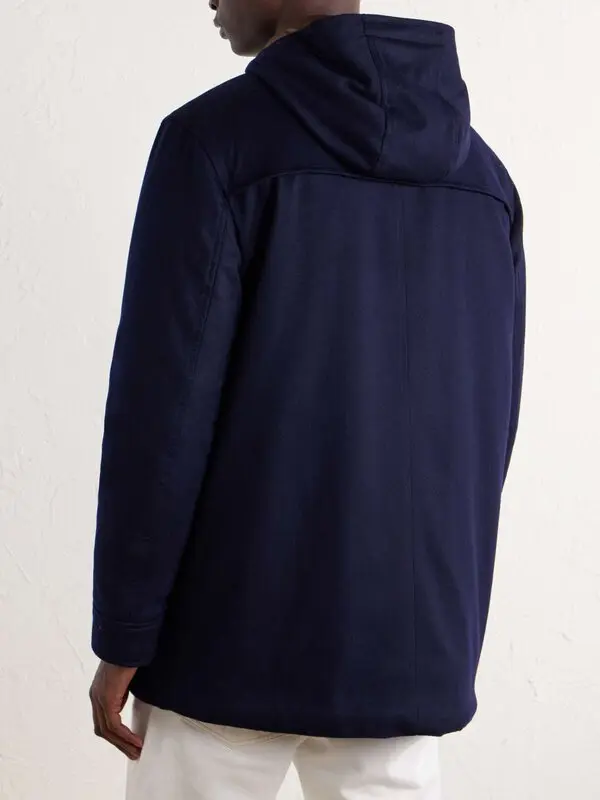 Canali Montgomery Hooded Leather-trimmed Wool And Cashmere-blend Padded Parka