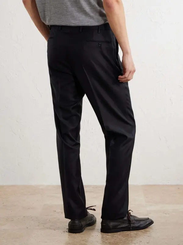 SLOWEAR Incotex Tapered Pintucked Wool And Silk-blend Twill Trousers