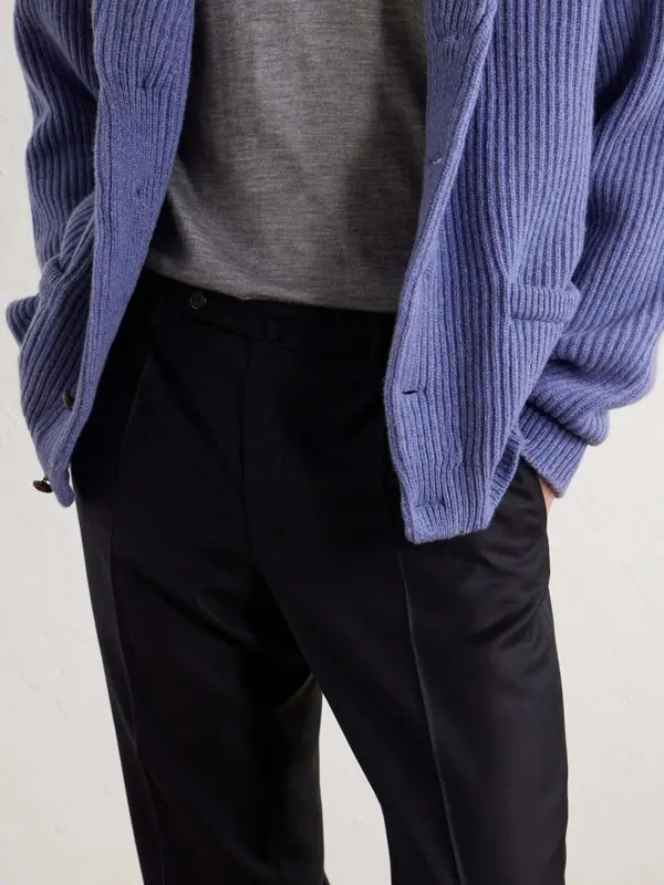 SLOWEAR Incotex Tapered Pintucked Wool And Silk-blend Twill Trousers