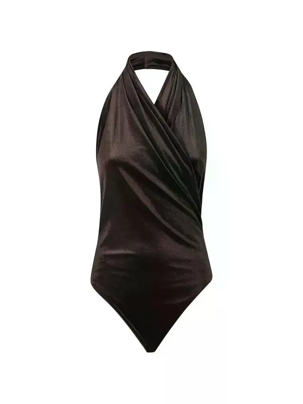 Andamane Vina Halterneck Draped Bodysuit - Brown