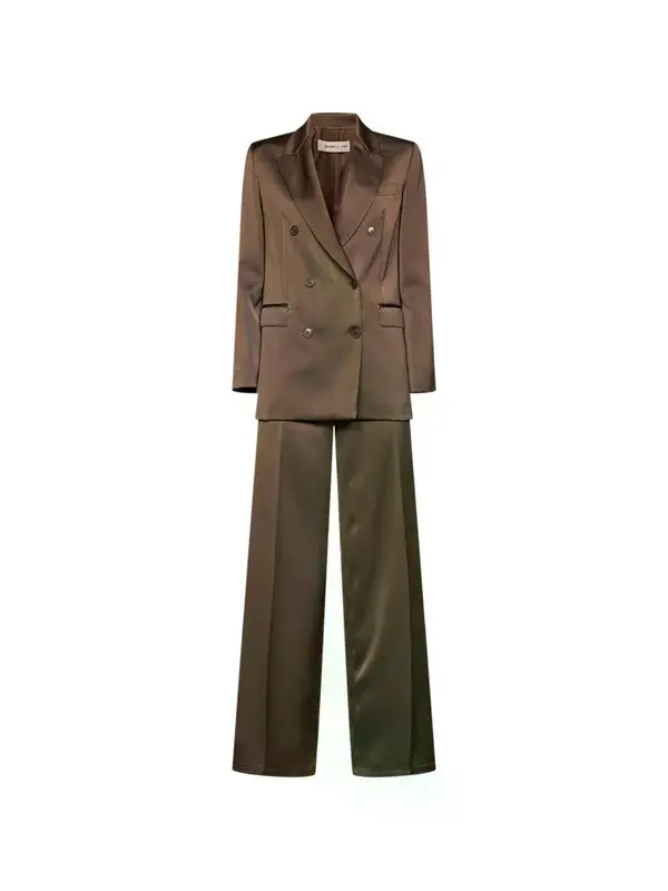 BLANCA VITA Double-breasted Peak-lapel Trouser Suit - Brown