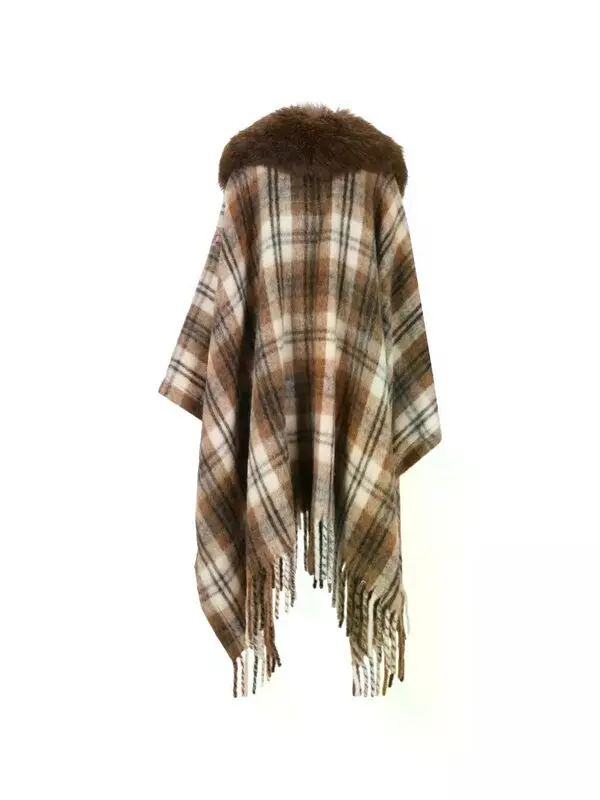 Moncler Check-pattern Shearling-collar Cape