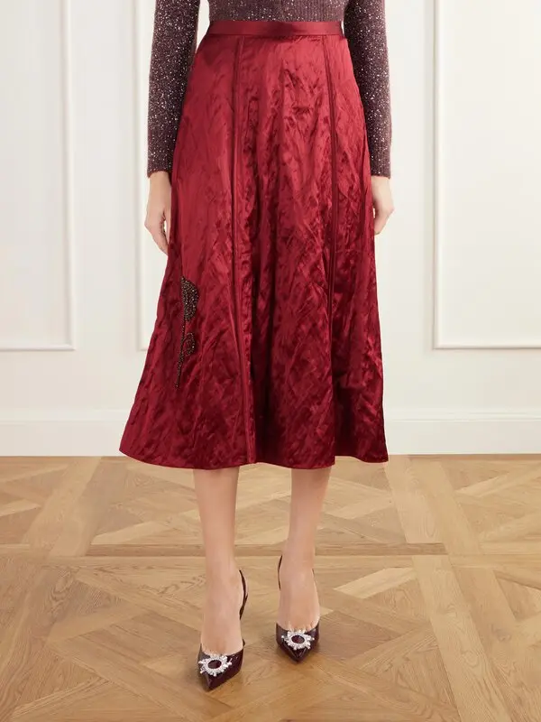 Erdem Crystal-embellished Crinkled-satin Midi Skirt