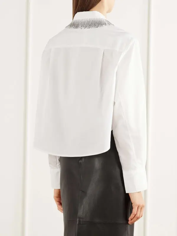 Simkhai Renata Cropped Bead-embellished Cotton-blend Poplin Shirt