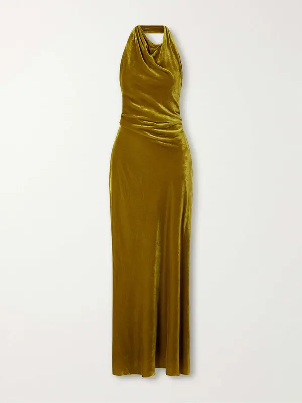 Simkhai Reannon Draped Velvet Halterneck Gown - Gold