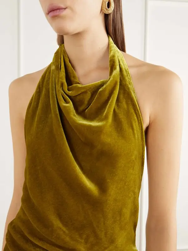 Simkhai Reannon Draped Velvet Halterneck Gown