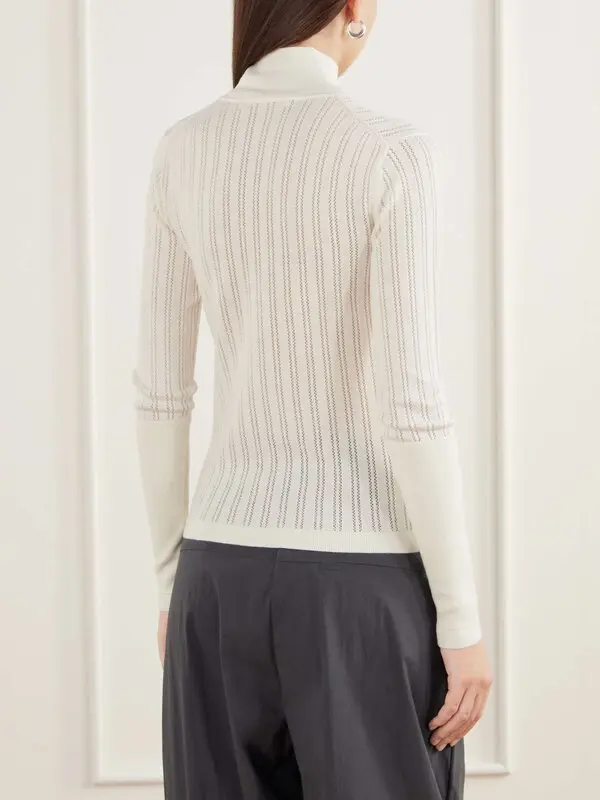 Maria Mcmanus Pointelle-knit Merino Wool Mock-neck Top