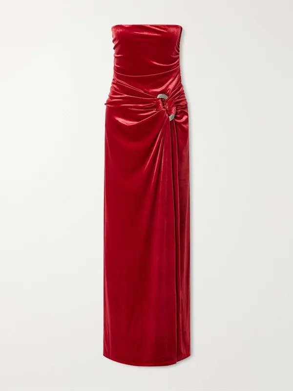 Simkhai Emma Embellished Gathered Velvet Bustier Gown