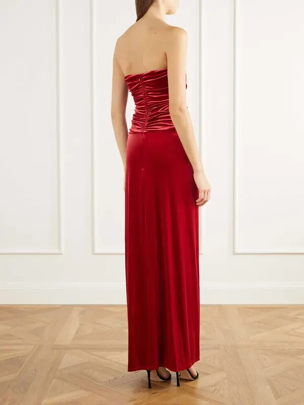 Simkhai Emma Embellished Gathered Velvet Bustier Gown