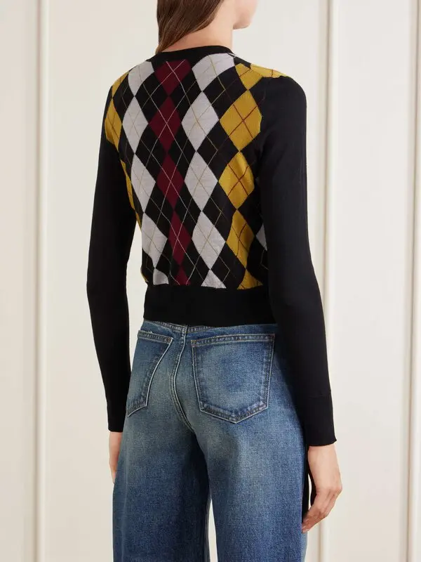 Khaite Rita Argyle Cashmere And Silk-blend Cardigan - Black