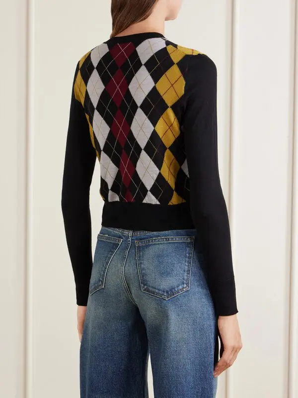 Khaite Rita Argyle Cashmere And Silk-blend Cardigan - Black