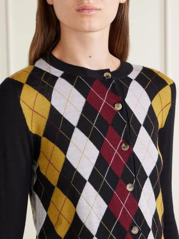 Khaite Rita Argyle Cashmere And Silk-blend Cardigan - Black