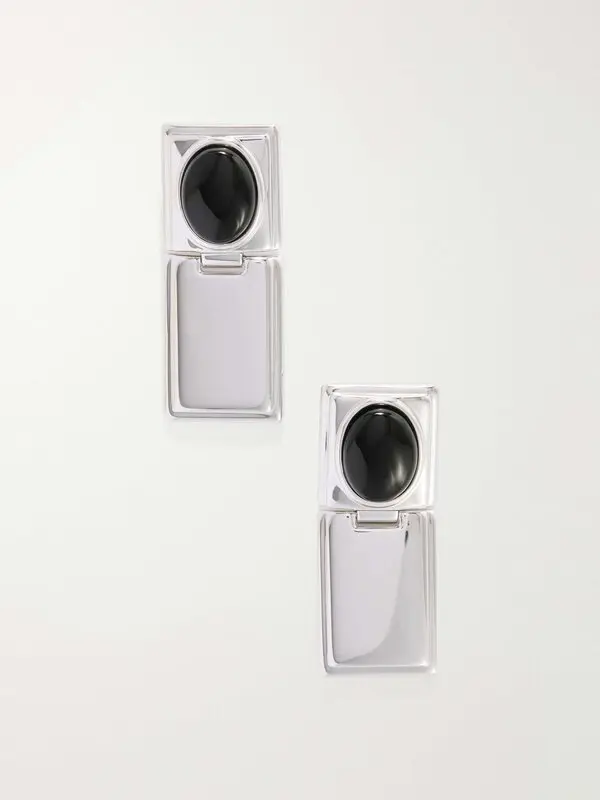 DEHANCHE Signet Stone Hinge Gold-plated Onyx Earrings - Silver