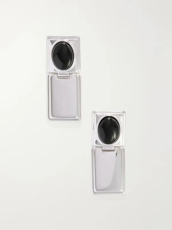 DEHANCHE Signet Stone Hinge Gold-plated Onyx Earrings - Silver
