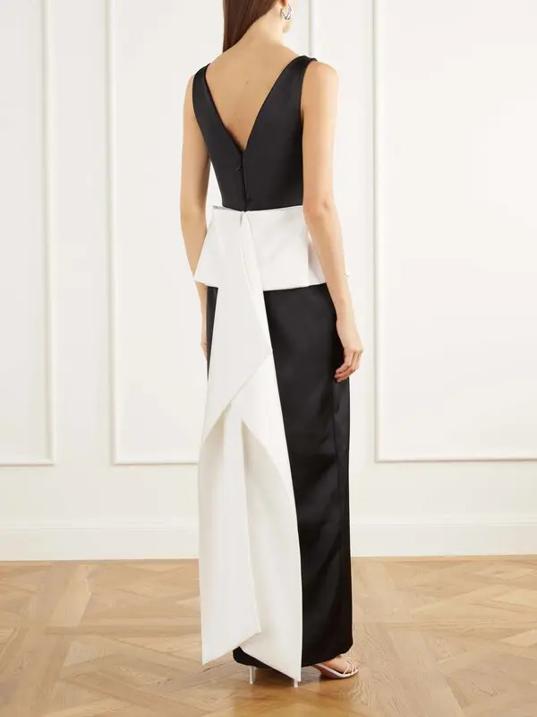 Simkhai Sirel Tie-detailed Peplum Duchess-satin Gown - Black