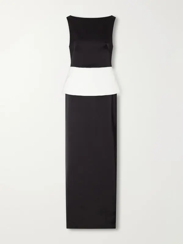 Simkhai Sirel Tie-detailed Peplum Duchess-satin Gown - Black