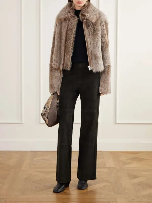 ARMA Karina Paneled Suede Straight-leg Pants