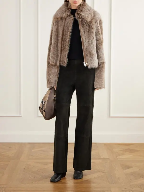 ARMA Karina Paneled Suede Straight-leg Pants - Gray