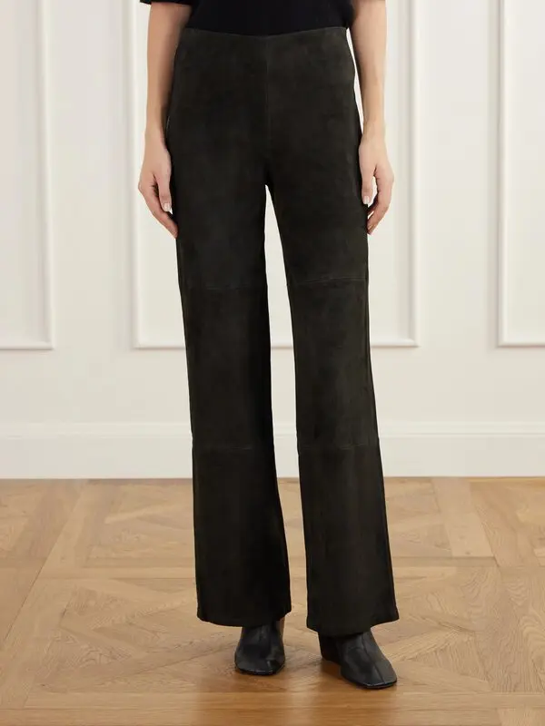 ARMA Karina Paneled Suede Straight-leg Pants - Gray
