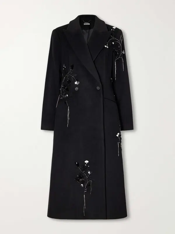 Simkhai Gianni Bead-embellished Double-breasted Wool-blend Felt Coat