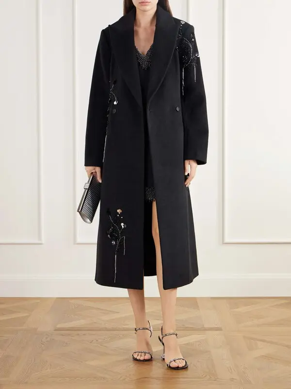 Simkhai Gianni Bead-embellished Double-breasted Wool-blend Felt Coat